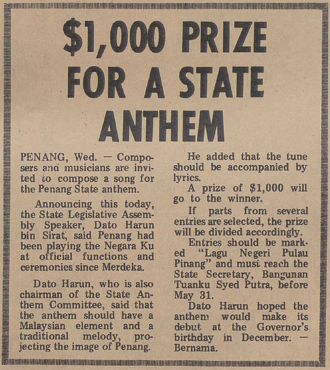 The story behind the Penang state anthem | Buletin Mutiara