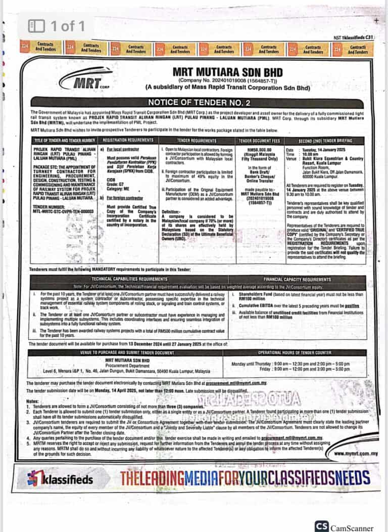 State govt invites contractors for Penang LRT Mutiara Line project ...